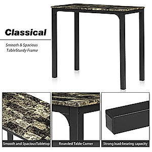 VECELO 3 Piece Dining Table Set with Cushion Stools Counter Height Pub Tabletop for Kitchen Dinette Breakfast Nook Bistro, Small Place, Seating for Two, Retro Brown