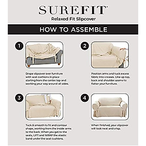 SureFit Matelassé Damask One Piece Loveseat Slipcover, Furniture Cover, Damask Pattern, Relaxed Fit, Machine Washable