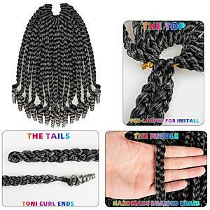 7 Packs 10 Inches Goddess Box Braid Crochet Hair with Toni Curl Ends for Black Women,Mother and Baby Kids - Ombre Gray, Bohemian Box Braids Crochet Hair (105 Strands,T1B/Gray)