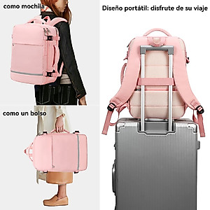 XJ-HOME Women Travel Laptop Backpack with USB Charging Port, Backpack for Traveling on Airplane with Laptop Compartment, Carry on Backpack Flight Approved with Luggage Strap, Fit for 15.6" Laptop,Pink