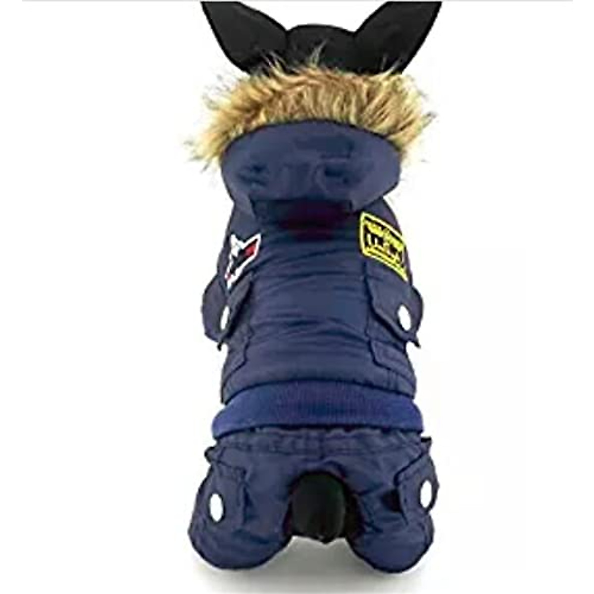 Hooded Jumpsuit Waterproof Small Dog Apparel Airman Fleece Winter Coat Snowsuit Outdoor Dog Cat Parka Jacket Cloth Drop Shipping (M,Blue)