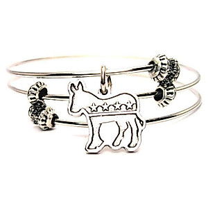 ChubbyChicoCharms New Democrat Donkey Expandable Wire Triple Style Bangle Bracelet, 2.5"