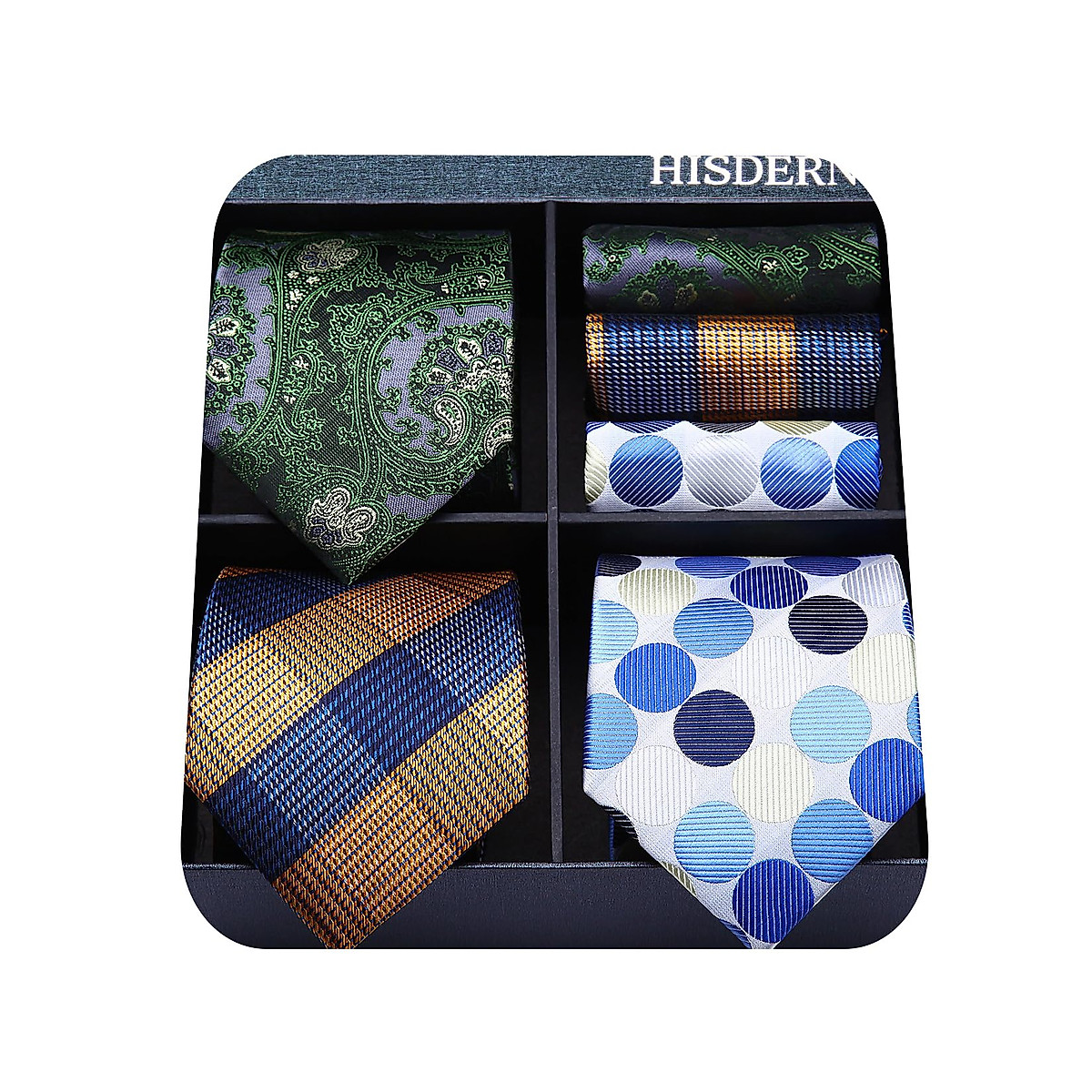 HISDERN Lot 3 PCS Classic Men's Tie Set Necktie & Pocket Square Elegant Neck Ties Collection,T3-s7,One Size