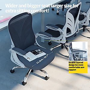 HOLLUDLE Ergonomic Office Chair with Foldable Backrest, Computer Desk Chair with Flip-up Armrests, Mesh Lumbar Support and Tilt Function Big and Tall Office Chair, White