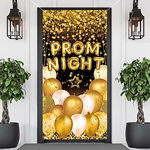 Prom Door Cover Prom Decorations 2024 Prom Send off Decorations 2024 Gold and Black Balloons Decorations Photography Door Banner Farmhouse Holiday High School College Decor for Home Office