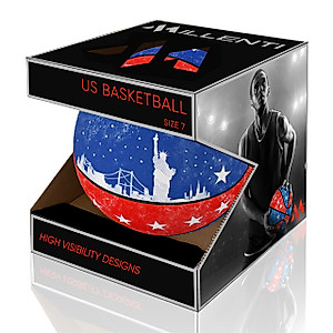 Millenti Basketball American Flag Stars and Stripes High-Visibility, Easy-to-Track Designs, Patriotic USA Basketball Red, White & Blue - Size 7, BB0407RWB