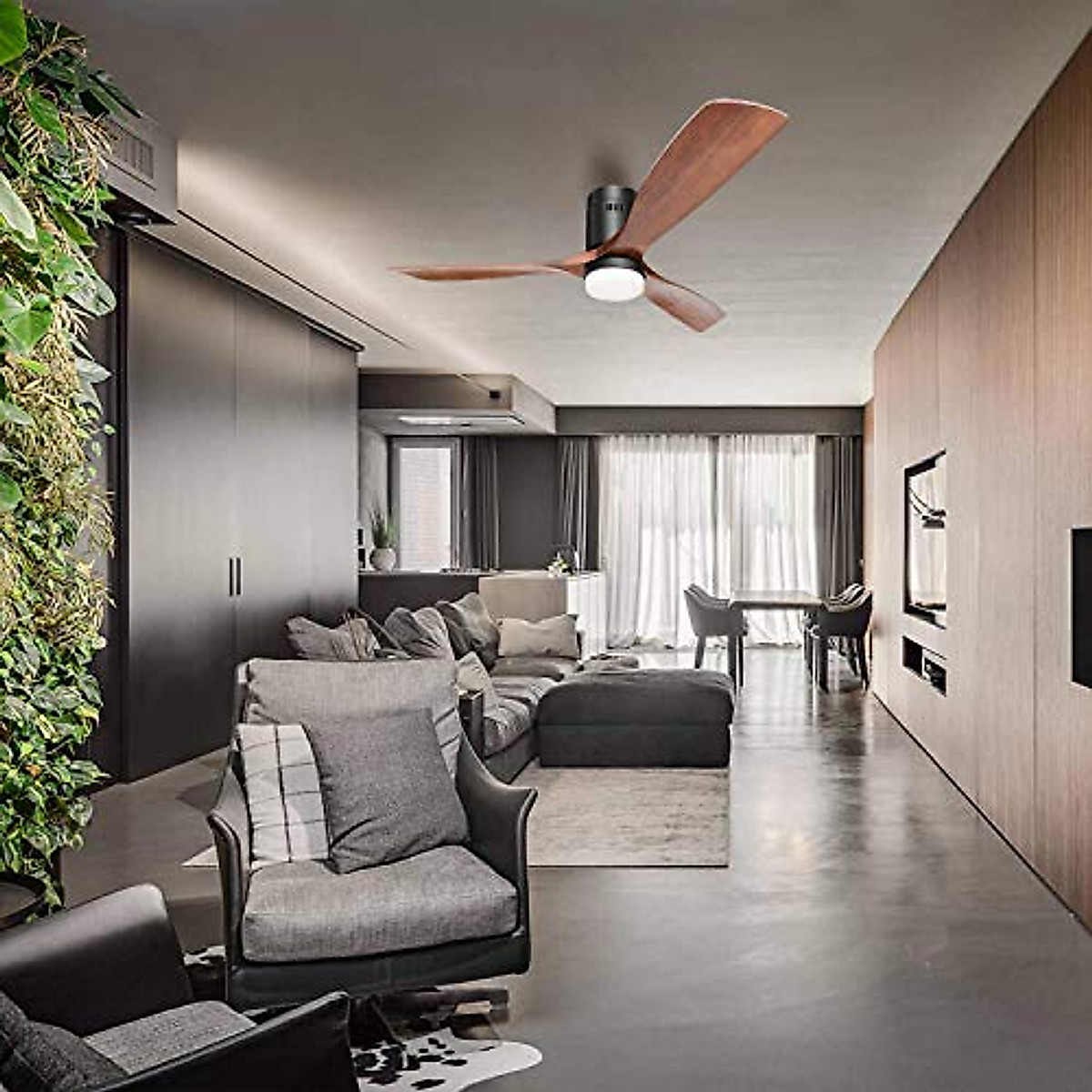 Sofucor 52 Inch Low Profile Ceiling Fan With Lights 3 Wood Fan Blade Noiseless Reversible DC Motor Remote Control Flush Mount Ceiling Fan With Light for Farmhouse Modern Style Contemporary Decor