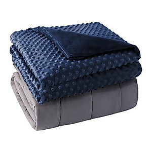 yescool Weighted Blanket with Removable Cover, Weighted Blanket Queen Size 20lbs 60"x80"for Adults, Heavy Blanket with Minky Duvet Cover,Warm Cozy Thick Throw Blanket with Premium Glass Beads (Blue)
