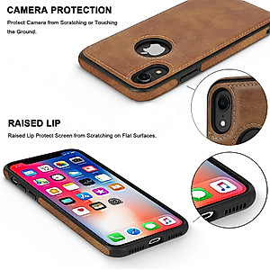 DOGODON Design Compatible with iPhone XR Case Luxury Leather Business Vintage Slim Non-Slip Soft Grip Shockproof Protective Cover (2018) 6.1 Inch (Brown)