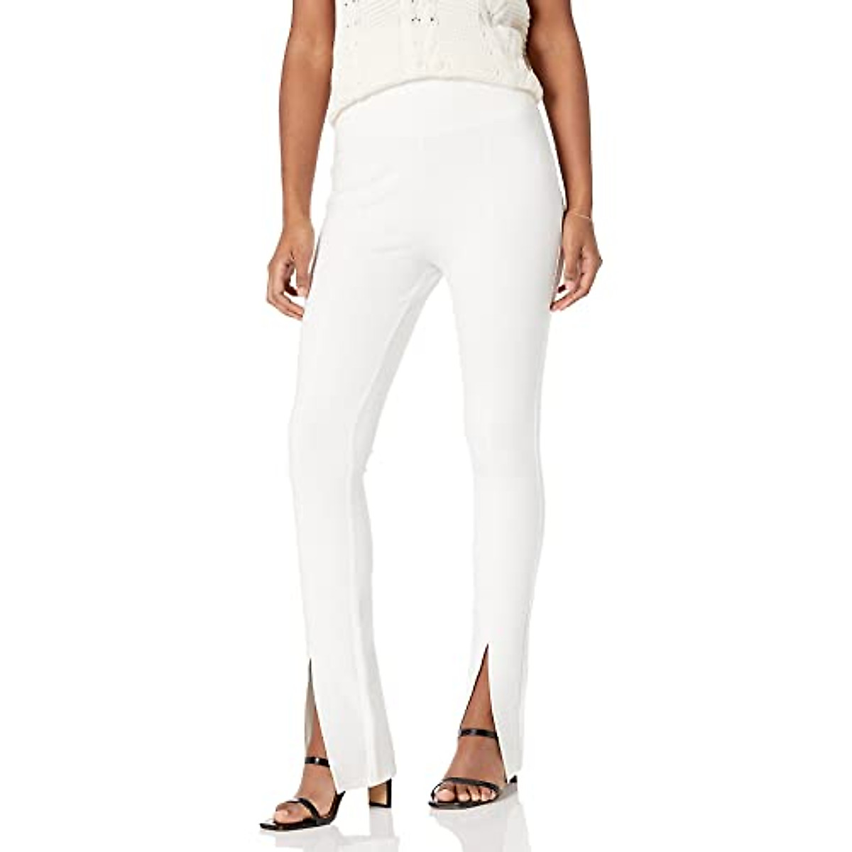 The Drop Women's Uma High Rise Fitted Slit Front Flare Pull-on Pant, Ivory, M