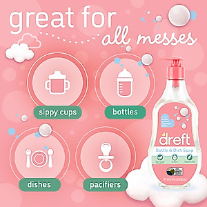 DREFT Bottle and Dish Soap | Made to Clean Baby Bottles, Sippy Cups, Pacifiers, Breast Pumps, & More | Gently Removes Milk Film & Odors | Plant Based, Fragrance Free Dish Soap | 18 Fl Oz (Pack of 3)