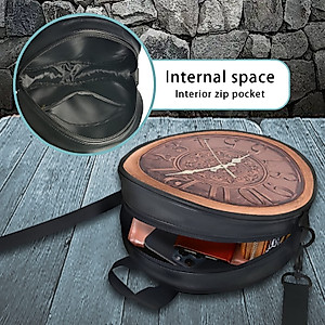 Salabomia Retro Vintage Clock Print Round Crossbody Tote Handbag for Women, Brown PU Women's Shoulder Handbags, Portable Durable Clutch Purse for Travel Work