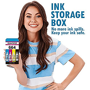 QUALITAT Epson 664 Ink Refill Bottles | All 4 Colors + 4 Gloves + Ink Storage Box | Epson 664 for L365 Ink, ET-2550, ET-2650, ET-2600, ET-2500 (Black, Cyan, Magenta, Yellow) | Tinta 664