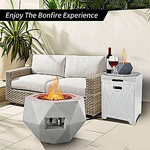 Kante 25" Concrete Propane Fire Pit Table with Assemble Tank Cover, 50,000 BTU Geometric Tray Style Lid for Outside Patio Garden,Comes Tabletop Pit, Lava Rock Light Gray (A-GF002-81904-SW01)
