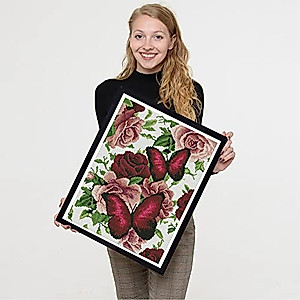 4 Pack Stamped Cross Stitch Kits - Counted Cross Stitch Kits for Beginners Adults Needlepoint Flowers Cross-Stitch Patterns Dimensions Needlecrafts Embroidery Kits Arts and Crafts(12X16inch)