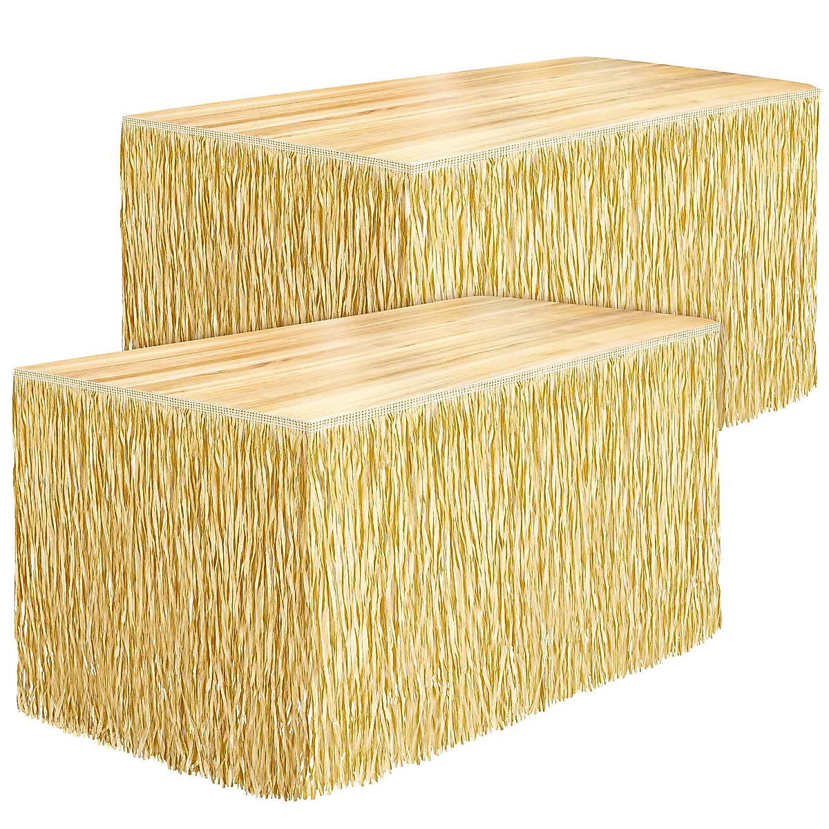Fovths 2 Packs Luau Grass Table Skirt Fringe Straw Grass Skirt 108 x 30 Inch Hibiscus Hawaiian Table Skirts Rectangle Tropical Luau Party Decorations for Hawaiian Luau Decorations