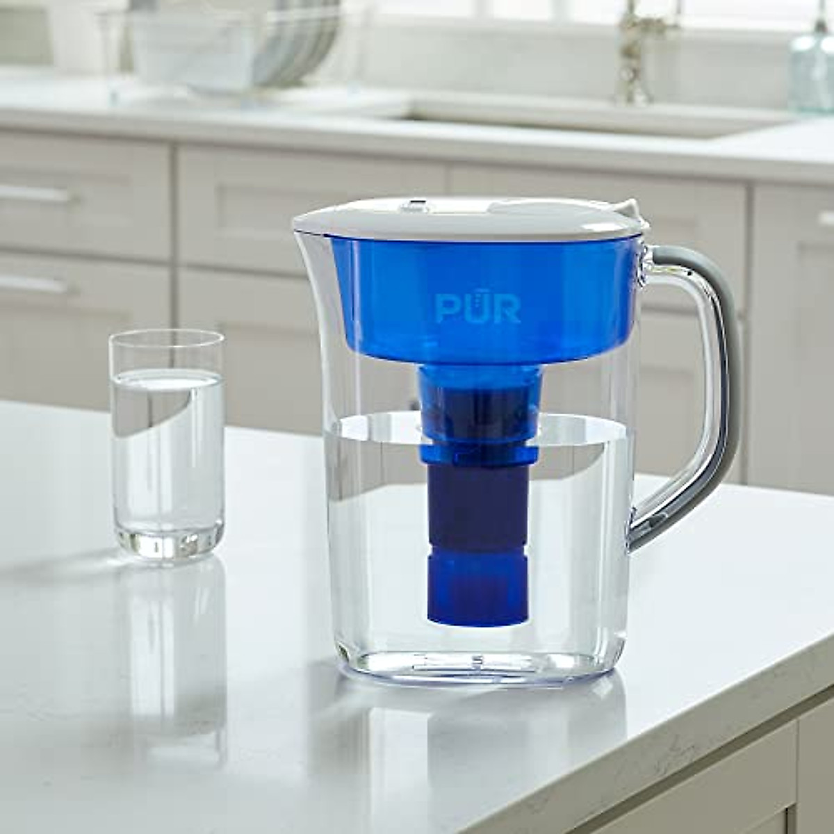 PUR Ultimate Filtration Water Filter Pitcher, 7 Cup, Clear/Blue