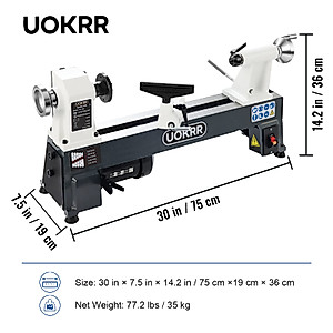 UOKRR Benchtop Wood Lathe 10" x 18" Wood Lathe Machine 5 Variable Speeds 500/750/1150/1800/3200RPM Mini Wood Turning Lathe for Woodworking 1/2HP Multifunctional Power Wood Lathe