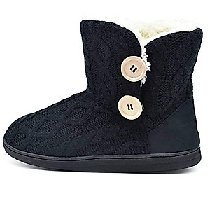 ONCAI Women's Slippers Comfort Knit Boots Winter Warm Outdoor Indoor Shoes All-Black Size 7-8