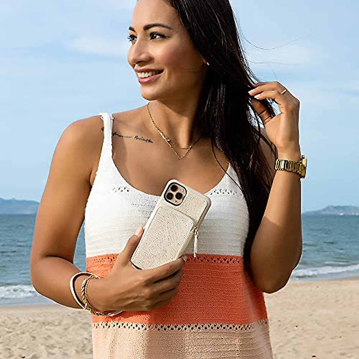 ZVEdeng Wallet Case for iPhone 12, iPhone 12 Pro Zipper Wallet Card Holder Case Crossbody Chain Strap Leather Handbag for Women Shockproof Case for iPhone 12/12 Pro 6.1'' Lizard Skin Apricot