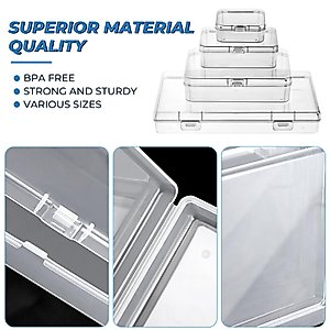 DLOnline 30 Pieces Mixed Sizes Rectangular Mini Clear Plastic Empty Storage Containers Boxes with Lids and Labels, for Art Craft Jewelry Projects and Other Small Items