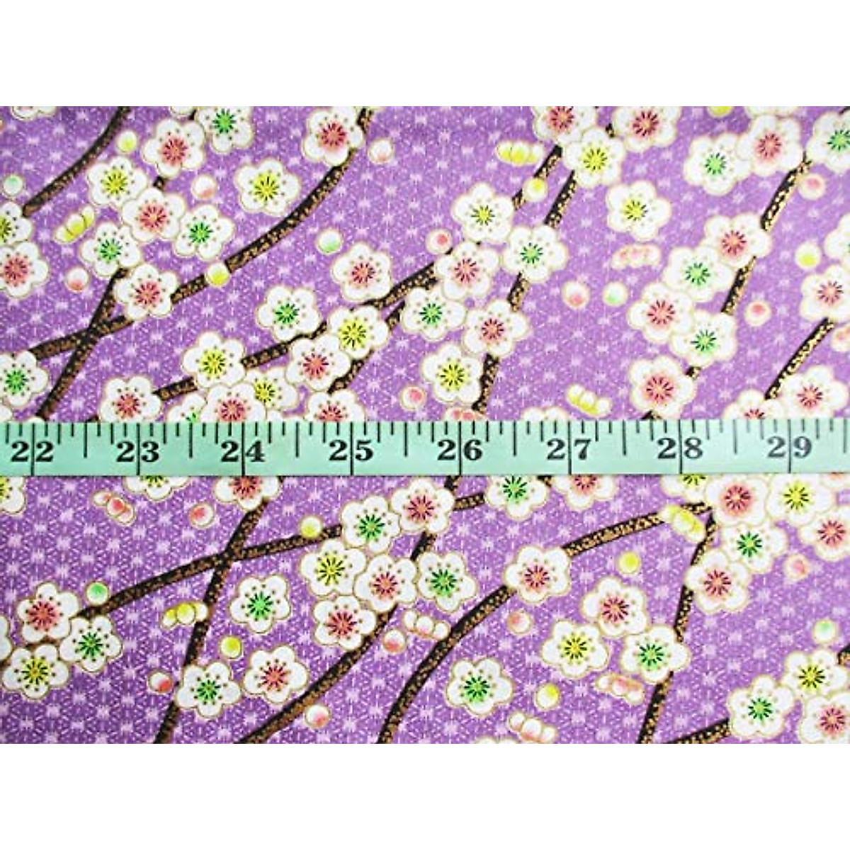 Violet Japanese Kimono Sakura Cotton on Purple Fabric by The Yard 36 by 36-Inch Wide (1 Yard) (KM081)