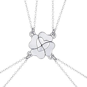 DOYYCA Friendship Necklace Magnetic Matching Four Leaf Clover Best Friend Necklace Gifts for Girls Women Magnet BFF Necklace for 4 (Silver)