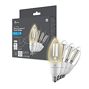 GE CYNC Smart LED Light Bulbs, Soft White, Bluetooth and Wi-Fi, Works with Alexa and Google Home, Decorative Bulbs, Small Base (4 Pack)