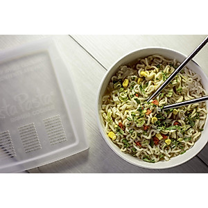 The Original Fasta Pasta Microwave Ramen Cooker w Lid and Built-in Strainer- No More Messes, Waiting for Water to Boil,or Sticky Noodles- Perfect Al Dente Pasta Every time- Patented, It Really Works
