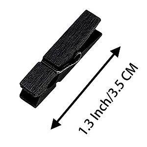 Wooden Clothes Pins, 100pcs 1.3Inch (3.5cm) Black Small Wooden Chip Clips with 33 Feet Jute Twine for Bag Clips Clothespin Bag Clothes Pin Heavy Duty Outdoor(Black)