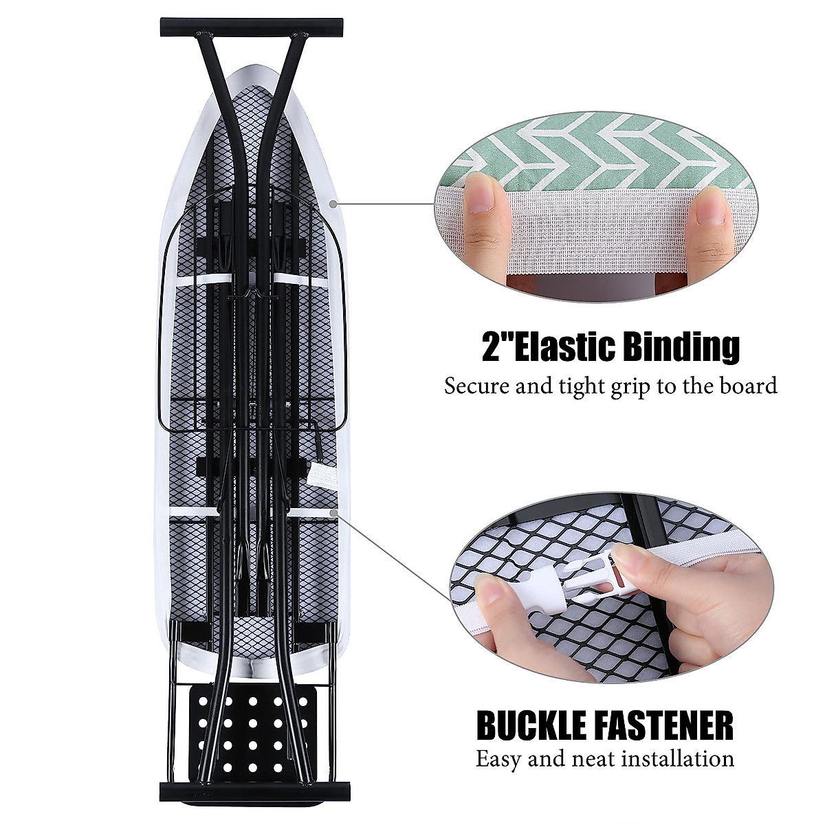 BNDX Ironing Board Cover, 15" x 54" Standard Size Thick Padding with 2" Elastic, Stain Resistant & Durable Scorch, 2 Click Buckles for Smooth Iron and Easy Installation