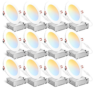 Consciot Ultra-Thin LED Recessed Lighting 6 Inch 12 Pack, Slim Junction Box, 2700k-5000k, CRI>90, 5CCT Dimmable Canless Retrofit Recessed Light Fixtures, 16W, 1150LM Wafer Downlight, ETL