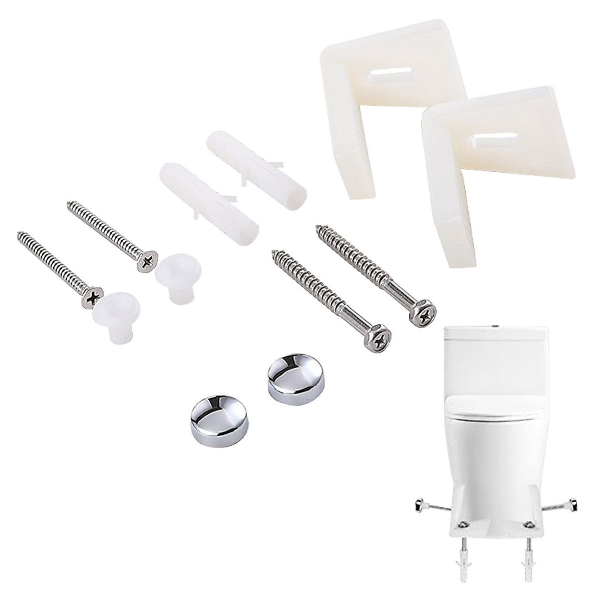 Generic Toilet Foot Mounting Screws Bathroom Angled Floor WC Toilet Pan Bidet Toilet Seat Hinge Repairment Bathroom Fitting Kits, White