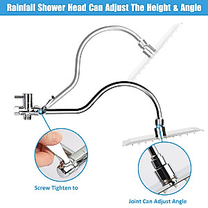 Taiker Shower Head, 8 Inch High Pressure Rainfall Shower Head/Handheld Showerhead Combo with 11.5 Inch Adjustable Curved Arm, Anti-leak Shower Head with Holder/Hose, Flow Regulator, Chrome (Silver)