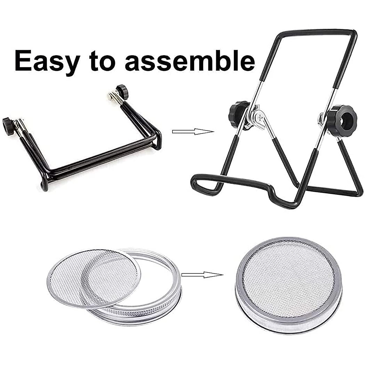 KFUVW Sprouting Jar Germination Kit Accessories, Including Sprouting Lids for Wide Mouth Mason Jar (32 oz)/ Stands