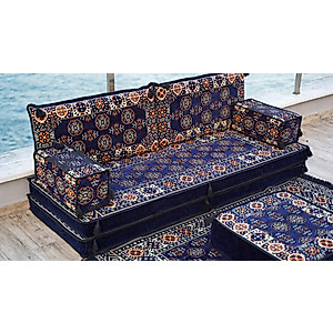 Navy Blue Moroccan Living Room Couch, Arabic Majlis Furniture, Patio Furniture, Handmade Wooden Bench, Arabic Majlis, Outdoor Bench, Outdoor Furniture, Sofa Covers (Sofa Full Set)