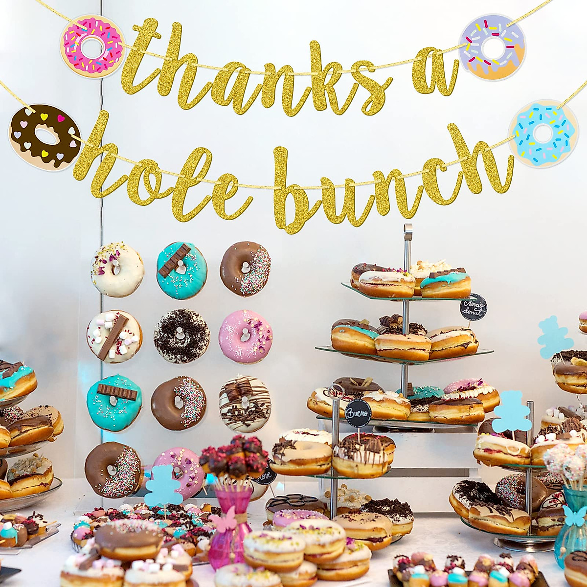 Thanks a Hole Bunch Banner, Pre-strung Donut Thanks Banner, Donut Baby Shower, Donut Bar, Donut Birthday Party Banner, Donut Theme Party Decorations