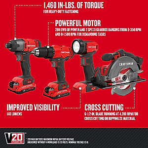 CRAFTSMAN V20 MAX Power Tool Combo Kit, 4-Tool Cordless Power Tool Set (CMCK401D2AM)