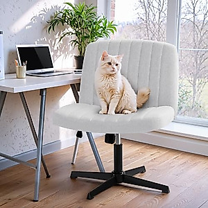 Shahoo Criss Cross Legged Chair, Armless Swivel Wide Padded Height Adjustable Fabric Home Office, Beige