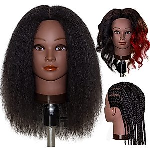 MILLYSHINE Mannequin Head With Human Hair,16",Braiding Styling Doll Head,Beauty School Manikin Head,Curling Dyeing Hairdresser Practice Training Head