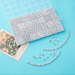 1400pcs Letter Beads, 4x7 mm Acrylic Alphabet Beads, Beads for Jewelry and Bracelet Making, in 28 Grid Box (White and Black)