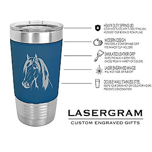 LaserGram 20oz Vacuum Insulated Tumbler Mug, Horse Head 1, (Faux Leather, Dark Blue)