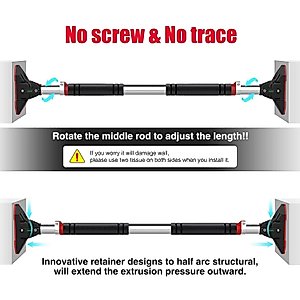LADER Pull Up Bar for Doorway, Chin Up Bar Upper Body Workout No Screw Installation for Home Gym Exercise Fitness with Level Meter and Adjustable Width, up to 440lbs (Black)