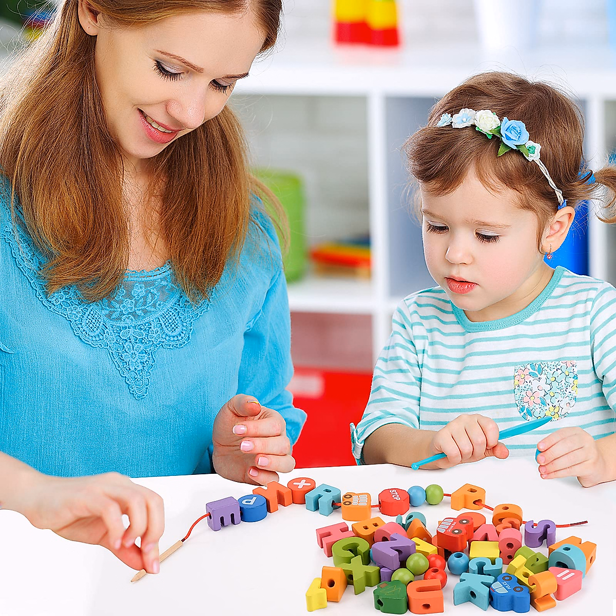 Toys for 2 3 4 Year Old Girls Boys, Toddlers Montessori Wooden Toy Gifts for 18-36 Month Old Babies Kids Educational Learning Threading Toy for Toddler Boy Girl Gift Age 1-4 Child Birthday Present