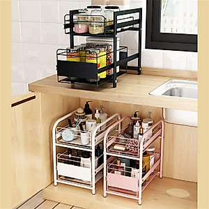 LEAYAN Under Sink Storage 2 Tier Pull Out Cabinets Organizer Shelf,Under Sink Organizer,Sliding Storage Drawer Under Sink for Countertop,Under Sink,Desktop, White 40x26x40cm Under Sink Rack Shelf