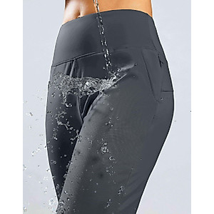 SANTINY Women's Fleece Lined Joggers Water Resistant High Waisted Thermal Sweatpants Winter Pants Hiking Running Pockets(Dark Grey_L)