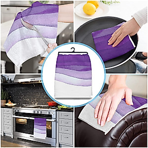 Kitchen Towels Set Ombre Purple Dish Towel Lavender Purple White Dishcloths 3 Pack, 18x28 Inches Absorbent Soft Cotton Dish Cloths Bar Towels & Tea Towels
