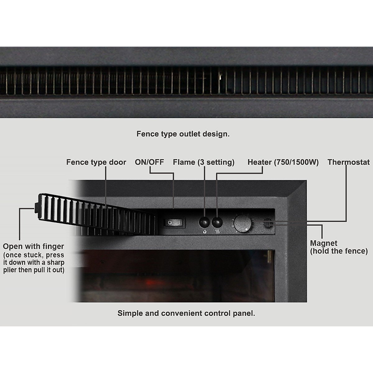 PuraFlame Western Electric Fireplace Insert with Fire Crackling Sound, Remote Control, 750/1500W, Black, 25 63/64 Inches Wide, 23 3/16 Inches High