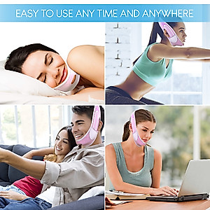 LAUER COSMETIC Double Chin Reducer Chin Strap Face Mask Reusable V Shaped Slimming Face Mask & Neck Firming Cream V Line Lifting Mask Chin Up Patch (Pink)