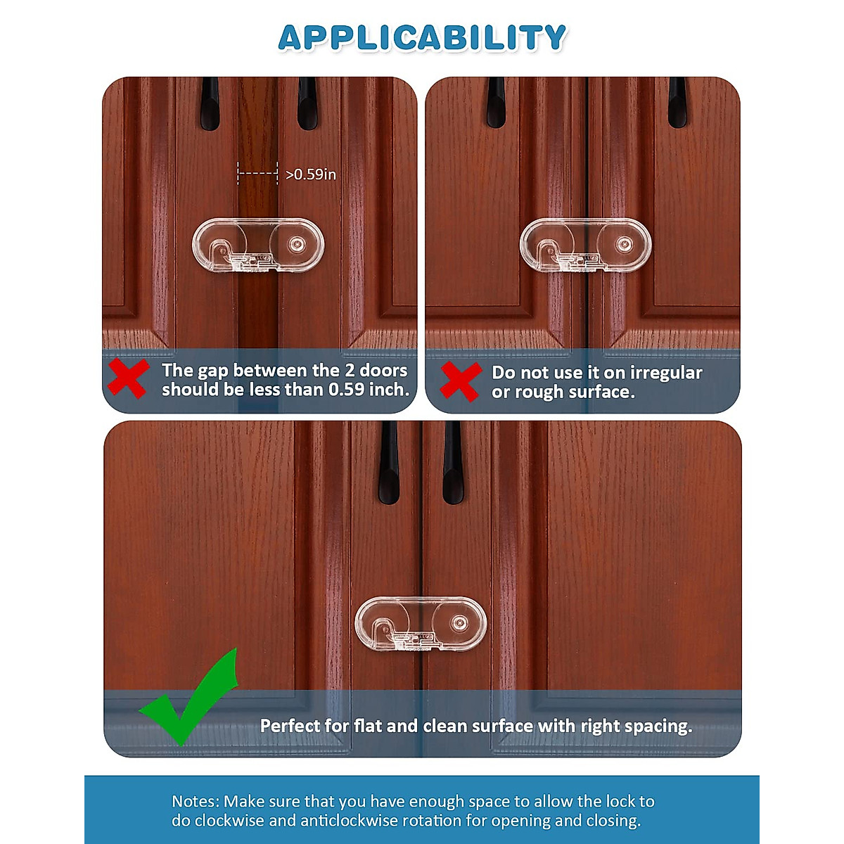 Child Safety Cabinet Locks, Baby Proofing Locks for Cabinets, 10 Pack DUOSI No Screws and Magnets Refrigerators Locks Child Proofing Baby Locks for Kitchen Cabinets and French Door Fridges